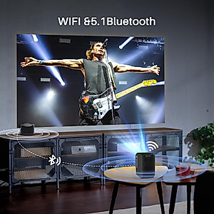 SANSUI Portable Projector with WiFi and Bluetooth, 1080P Smart Projector Netflix-Licensed,10000 Lumens,Auto Keystone Correction,Hi-Fi Audio HDR 10 for Home Theatre Outdoor Movies