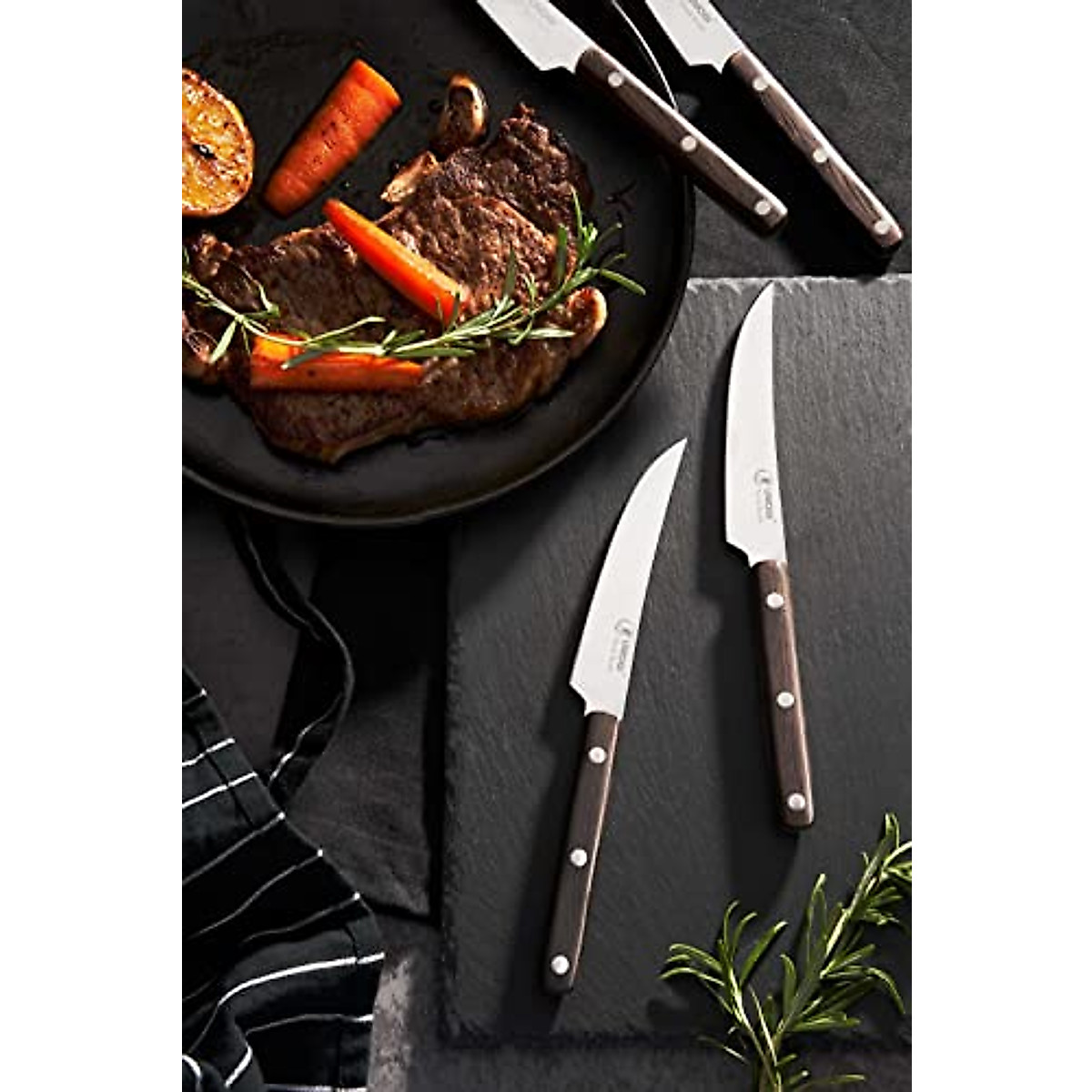 UMOGI Premium Steak Knives Set of 8 in Gift Box - Full Tang Wenge Wood Handle - HC German Stainless Steel, Straight Edge Non Serrated 4.5''Dinner Knife, Kitchen Tableware Knives Cutlery Set