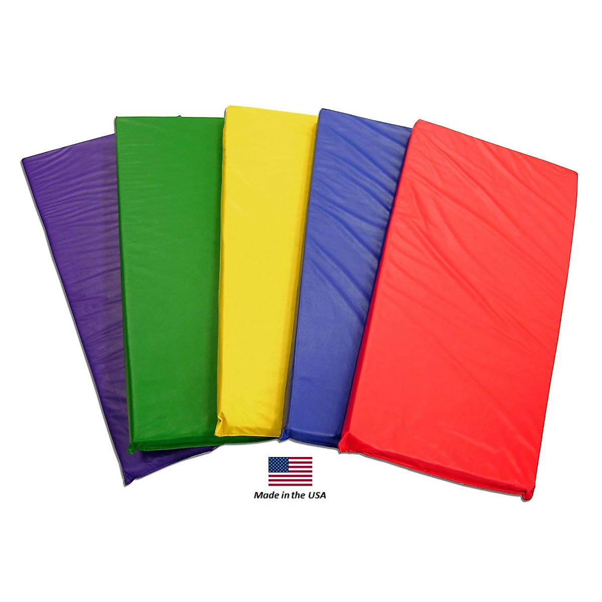 KinderMat Kids Rest Mats (5-Pack), Rainbow Designer, Non-Folding, 2-Inches Thick, 2" x 22" x 48", Red, Yellow, Green, Blue, Purple, School, Home, Daycare, 100% Made in The USA