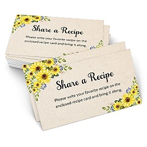 321Done Sunflower Share a Recipe Card (Set of 50) 3.5x2 - Kraft - Little Recipe Request Card for Bridal Shower Invitation, Keepsake, Heavy Cardstock, Matching Recipe Cards - Made in USA