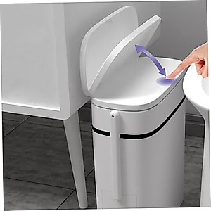 BEAHING Bathroom Bin with Toilet Brush Holder 14L Slim Trash Can White Wastebasket Garbage Bin with Press Top Lid for Kitchen Rubbish bin
