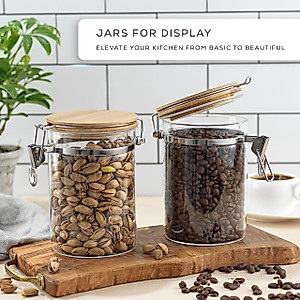JoyJolt Borosilicate Glass Jars With Bamboo Lids (27oz). 2PC Set of Airtight Storage Jars with Clamp Lids for Pantry Storage. Air Tight Sealable Containers for Kitchen Organization.