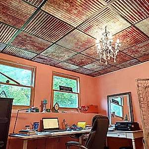 From Plain To Beautiful In Hours 261 Ridged Metal PVC 2' x 2' Lay-in Ceiling Tile (Covers / 40 sq.ft), Old Tin Roof, 10 Piece