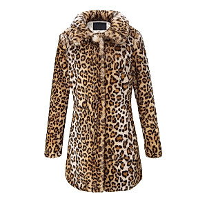 Bellivera Faux Fur Jacket Womens Leopard Coat Long Sleeve Winter Warm Fluffy Parka Overcoat Outwear Tops 18125 Leopard XXL