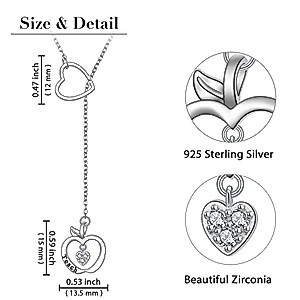 Teacher Appreciation Jewelry from Students, 925 Sterling Silver Teach Heart Apple Y Lariat Drop Long Necklace Inspirational Teacher Jewelry for Women Teachers, 24 inches