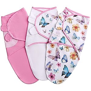 Baby Swaddle Blanket for Newborn Girl, 0-3 Months Small/Medium, 3 pcs Infant Swaddle Sack in a Gift Box, 100% Cotton Adjustable Swaddle Wrap, Pink