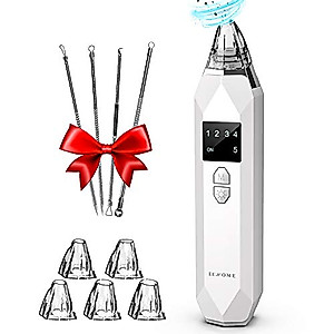 Blackhead Remover Pore Vacuum EUHOME Electric Rechargeable Blackhead Whitehead Acne Comedone Pimple Extractor Facial Pore Cleaner Blackhead Removal Kit 5 Suction Probes Face Cleaning Tools
