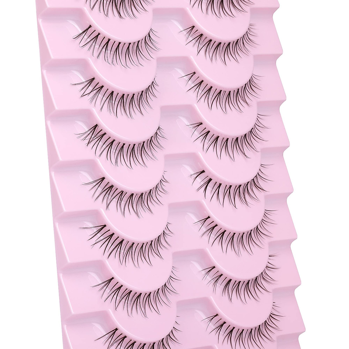False Eyelashes Wispy Short Cat Eye Lashes Natural Look Clear Band Soft Fake Eyelashes 10 Pairs Pack Japanese Lashes 10mm Korean Asian Spiky Lashes by FANXITON