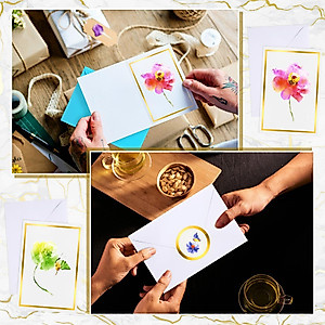 Colarr 80 Sets Watercolor Flowers Greeting Cards Floral Blank Cards Bulk with Envelopes Stickers Stationary Notecards Gold Foil Greeting Cards Gift Set for Birthday Mother's Day 4 x 6 Inches