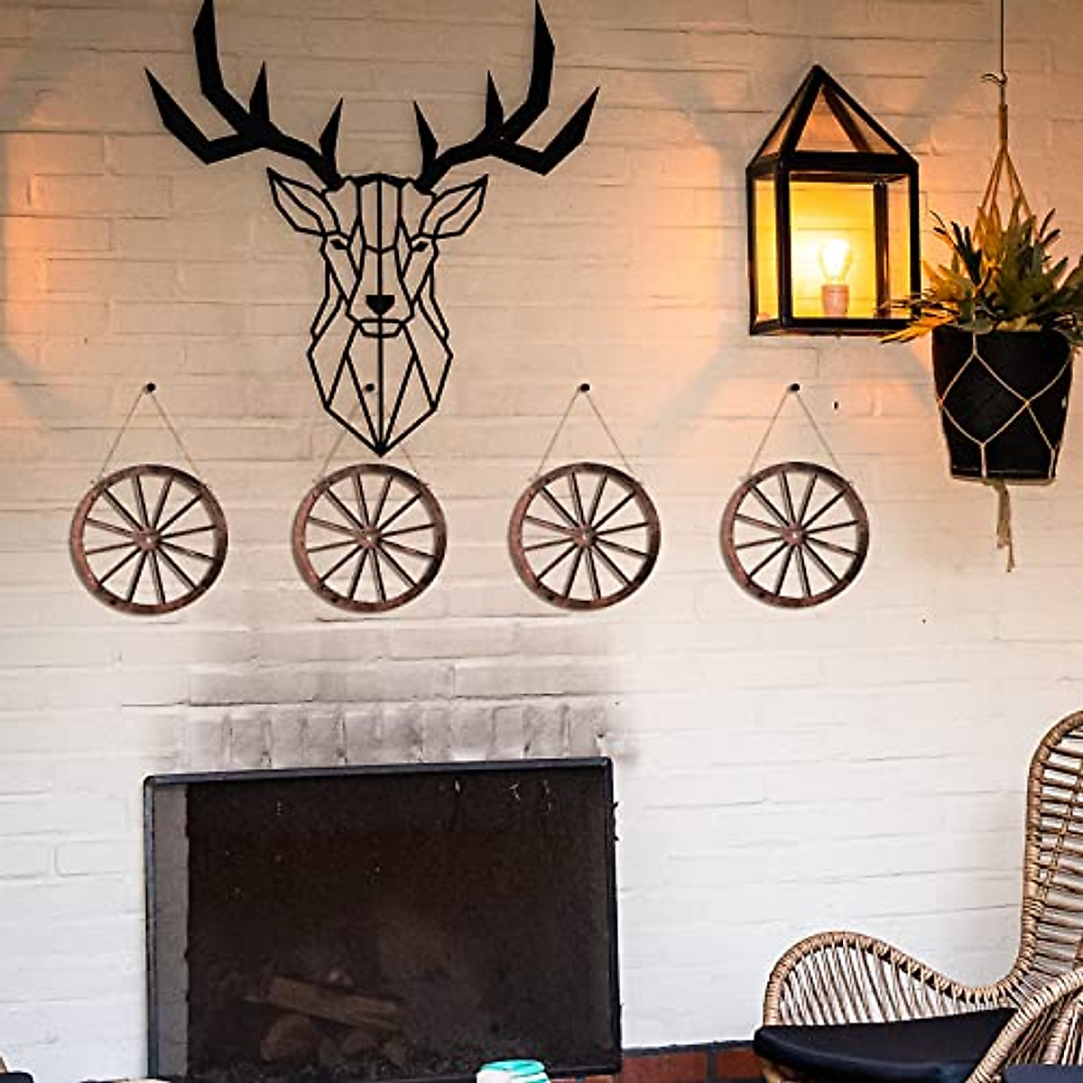 4 Pieces Wooden Wagon Wheel Wall Decor 10 Inches Old Western Wood Wagon Wheel Wall Art Farmhouse Wagon Wheels Rustic Yard Decor Wood Hanging Decorative Wheels for Garden Home Bar Garage