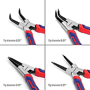 WORKPRO 4-Piece Snap Ring Pliers Set - Heavy Duty 7-inch Internal/External Circlip Pliers Kit (Tip Diameter 5/64'')-Straight/Bent Jaw - Cr-V Steel - For Ring Remover Retaining- Storage Pouch Included