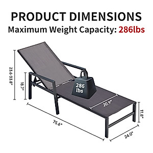 SUMETURE Aluminum Chaise Lounge Chairs Set of 2,5 Adjustable Outdoor Lounge Chaise Chairs,Patio Chaise Lounge with Armrests, Outdoor Patio Lounge Chair for Beach Poolside,Balcony,Lawn,Yard(Grey)
