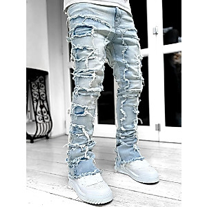 Stacked Jeans Men Skinny Ripped Jeans Slim Fit Denim Pants Y2K Goth Harajuku Emo Jeans Trouser