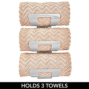 mDesign Plastic Wall Mounted Towel Rack Storage Organizer Holder for Master or Guest Bathroom - Hold Bath, Hand, and Face Towels/Washcloths - Aura Collection - 2 Pack - Gray
