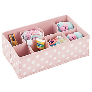 mDesign Fabric 8-Section Divider Drawer Organizer Bin for Baby Nursery Dresser, Closet, Shelf, Changing Table Organization, Hold Clothes, Toys, Diapers, Bib, Blanket - 2 Pack, Pink/White Polka Dot