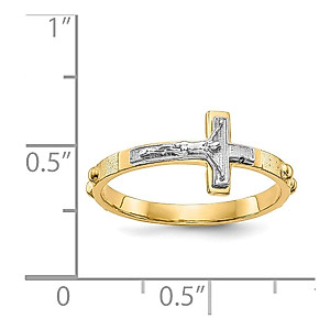 14K Two Tone Solid Polished Gold Crucifix Rosary Ring Size 6 Jewelry for Women