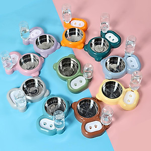 Dog Bowls, Cat Food and Water Bowl Set with Water Dispenser and Stainless Steel Bowl for Cats and Small Dogs - Blue