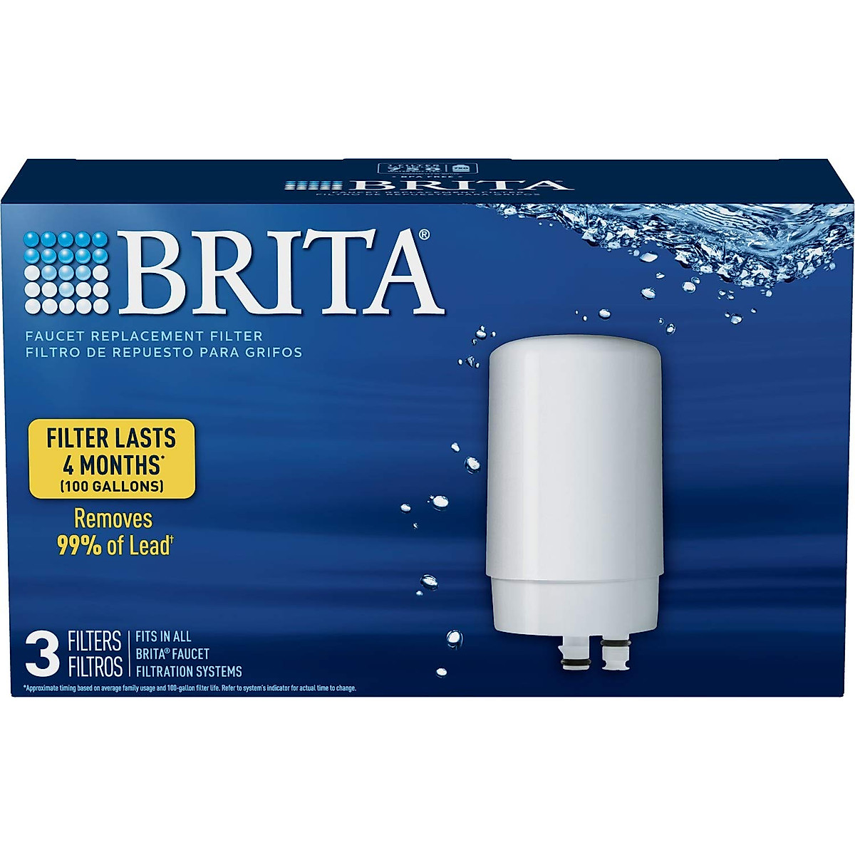 Brita Tap Water Filtration System Replacement Filters for Faucets, 3 Count, White, 3 & Tap Water Filter System, Water Faucet Filtration System with Filter Change Reminder, Reduces Lead, White