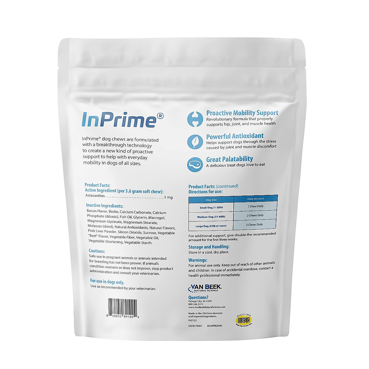 Van Beek Natural Science InPrime Canine - Natural Joint Support for Dogs - Helps Maintain Normal Joint Mobility & Function - Supports Hip and Joint for Dogs - Palatable Dog Joint Care - (60 Count)