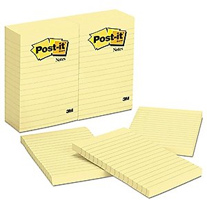 3M 660Yw Post-It Lined Notes, 4 X 6, 100 Sheets/Pad, Canary Yellow, 12/Pack