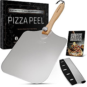 KITCHUS MOON Large Pizza Peel 16 inch - Extra Large Metal Pizza Peel with 14 inch Stainless Steel Pizza Cutter Rocker, Pizza Spatula Paddle to Move Large Pizza, Pizza Paddle with Folding Handle