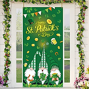 Happy St. Patrick's Day Door Cover Saint Patricks Gnome Banner Green Shamrock Decorations St Patricks Day Theme Banner Sign Irish Luck Day Outdoor Indoor Backdrop for Party Home Decorations Supplies