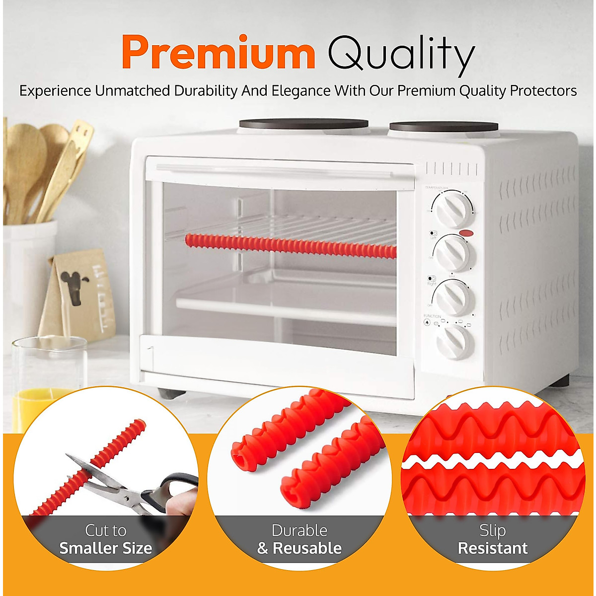 Silicone Oven Rack Shields Guards - Heat Resistant Oven Protector Oven guards for racks side heat shield for toaster oven Protect Against Burns and Scars | 14 Inches Long (Red)