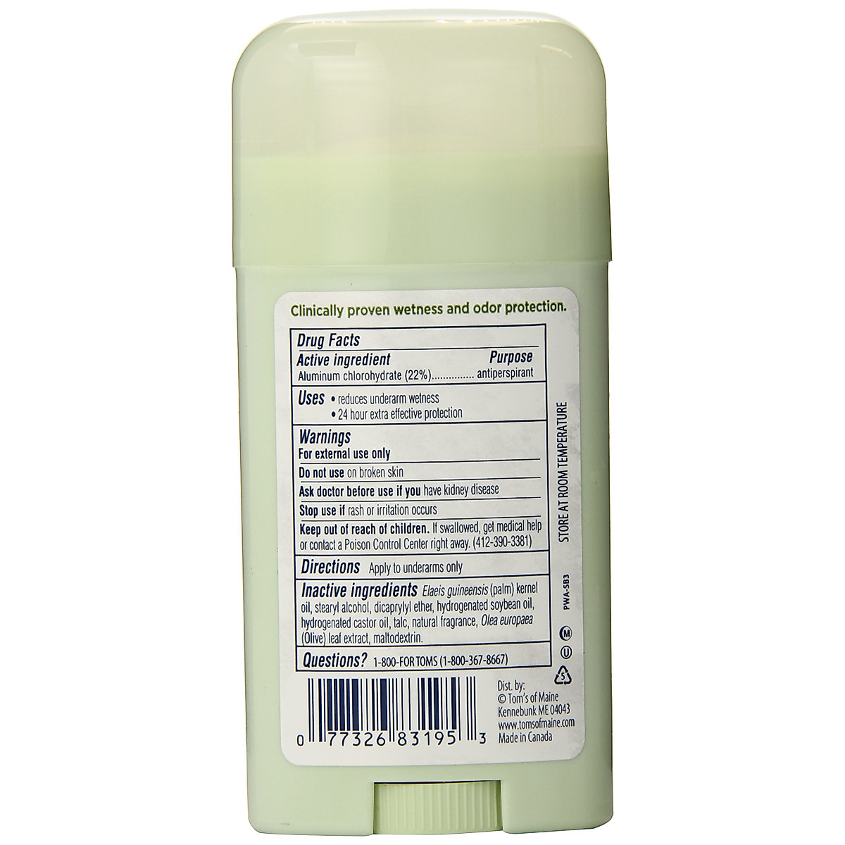 Tom's of Maine Women's Antiperspirant Stick Deodorant, Natural Powder, 2 Count