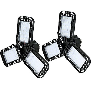 (2-Pack) Garage Lights Ceiling LED,JOYWA 50W LED Garage Light Fixture,3 Adjustable Panels,6500K Cool White,5000 Lumen,Bright LED Shop Light for Garage Warehouse Basement(E26 Socket Included)