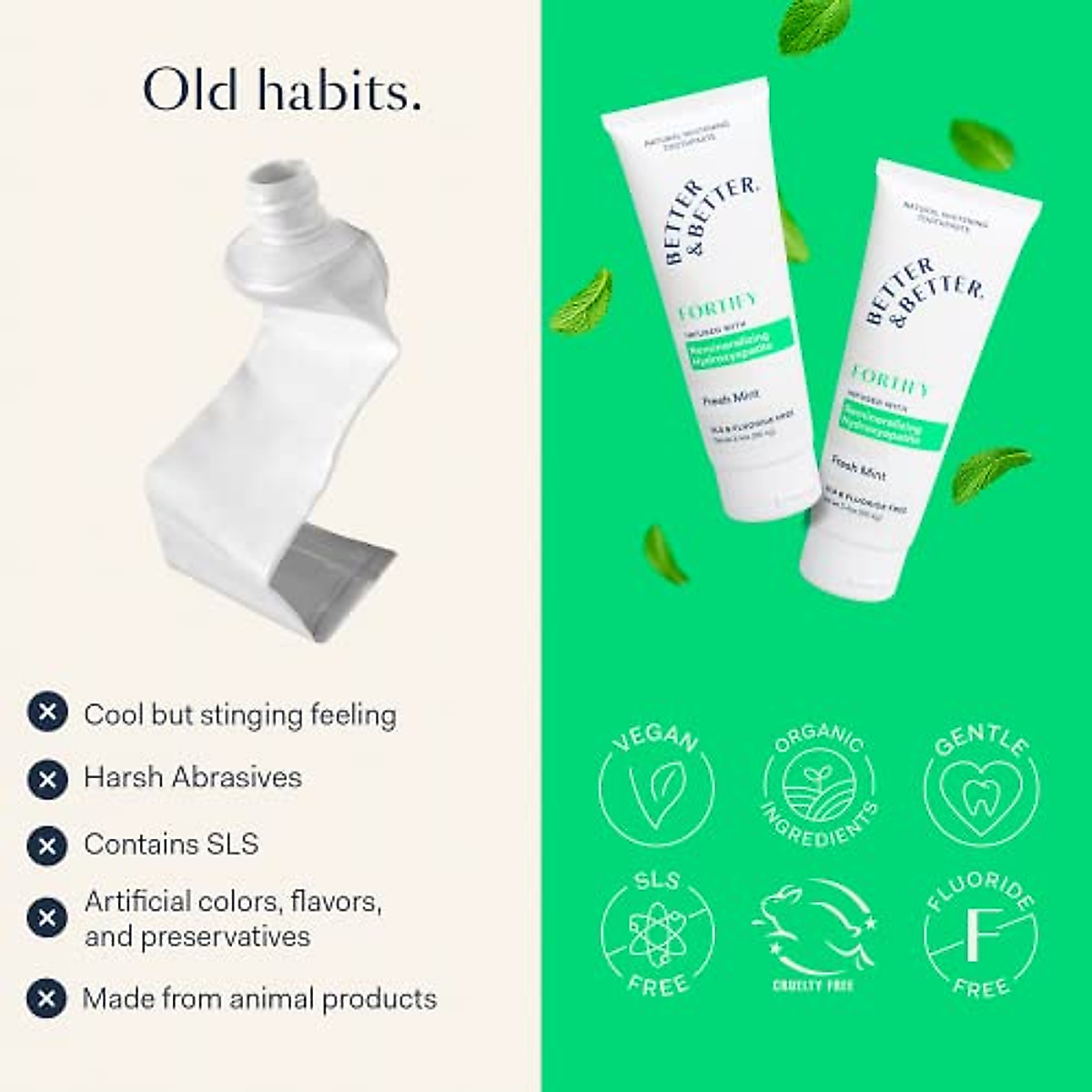 Better & Better Fortify Toothpaste - Fluoride & SLS Free Hydroxyapatite Toothpaste 1 CT | Remineralizing Toothpaste for Sensitivity w/Organic Mints | Vegan & Whitening Sensitive Toothpaste