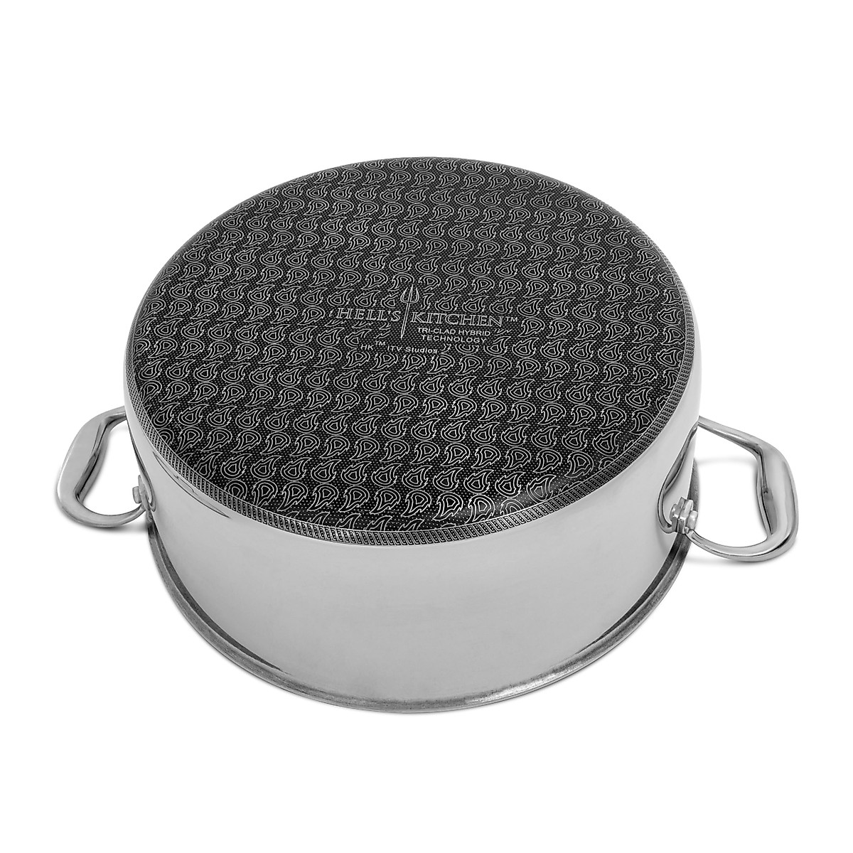 Hell's Kitchen Hybrid 7.5 Qt Pot and lid, Tri-Clad Stainless Steel and Nonstick Ceramic, PFAS Free, no PFOA, PTFE, or Teflon, Non Toxic Cookware, Metal Utensil Safe, All Cooktops and Oven Safe