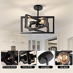HuisMier 3 Lights Farmhouse Ceiling Light, Rustic Black Semi Flush Mount Ceiling Light Fixture Rectangular Metal Chandelier Lighting for Kitchen Foyer Hallway Bedroom Living Room Bathroom Entrance