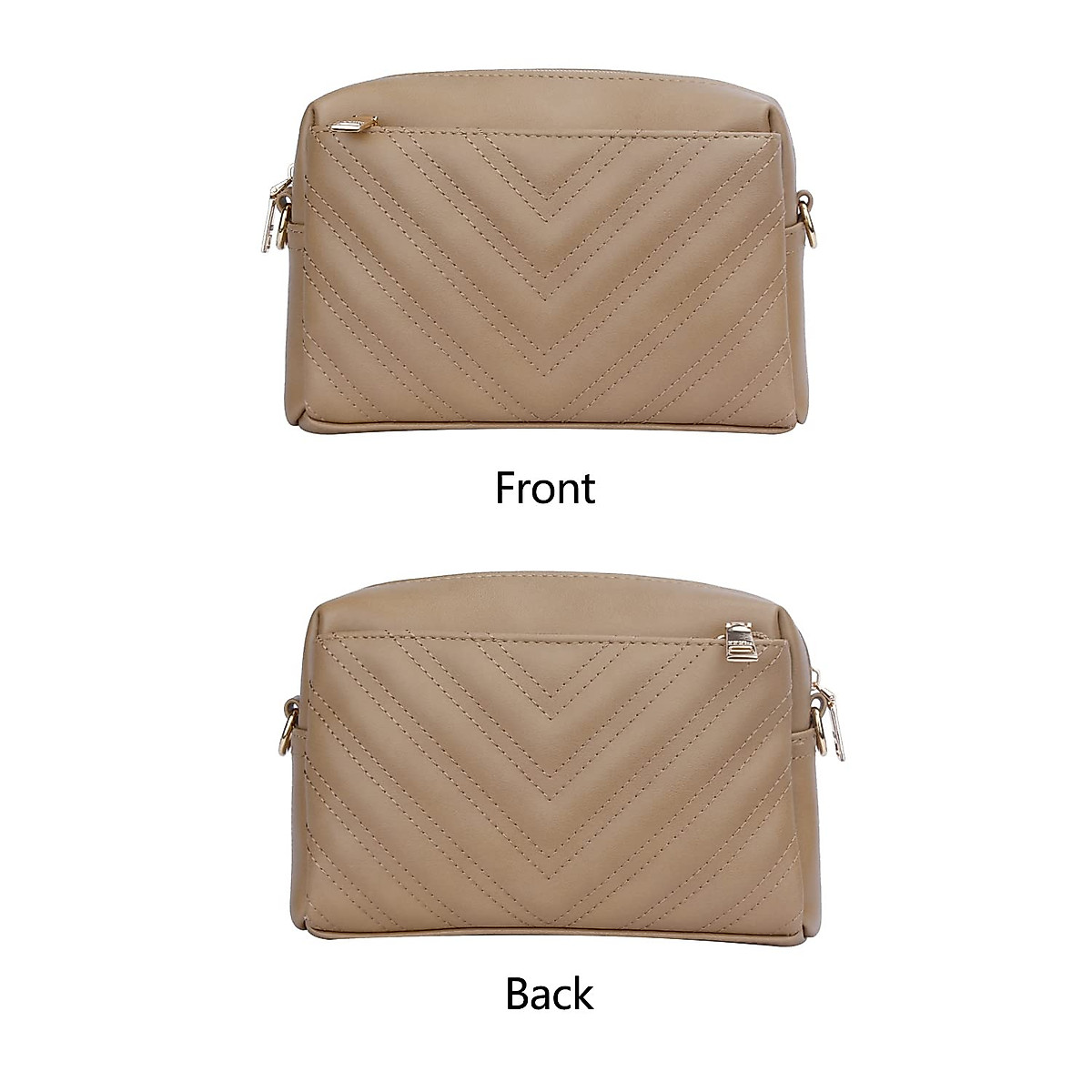 KKXIU Triple Zip Lightweight Small Crossbody Bags for Women Quilted Shoulder Purses and Handbags (A-Khaki)