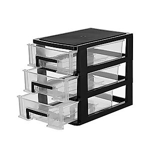 CLISPEED Three- layer Plastic Drawers Dresser Desktop Organizer Stackable Storage Closet Portable Storage Cabinet Multifunction Storage Rack for Office Bedroom Bathroom ( Black and Transparent )