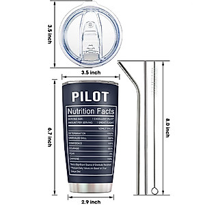Pilot Gifts Aviation Men, Pilot Cup Tumbler, Gifts for Pilots Men, Airplane Gifts, 20oz Aviation Pilot Gauges Nutrition Facts Coffee Cup, Birthday Christmas Gifts Ideas for Pilot Insulated Travel Mug