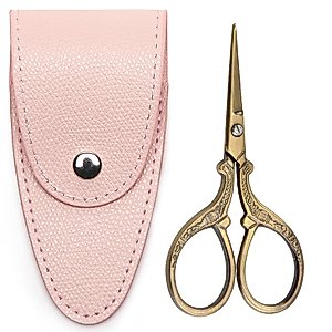 GAIFONGRE 3.5 inch Sewing Embroidery Scissors, Straight Sharp Stainless Steel Sharp Scissors with leather sheath cover,DIY tools for Threading Needlework Dressmaker Artwork Everyday Use (Bronze)