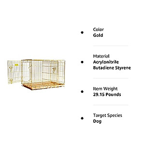 HOMEY PET Gold Dog Crate 36 Inch, Portable Folding Metal Wire Dog Kennel Pet Dog Cage with Removable Floor Grid, Pull Out Leak-Proof Pan, Double Doors, Handle for Medium Dogs, Indoor Outdoor Travel