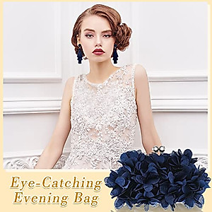 Clutch Evening Bags Satin Floral Appliques Clutch Purses Bohemian Tiered Earring for Women Prom Layered Tassel Earrings (Navy Blue)