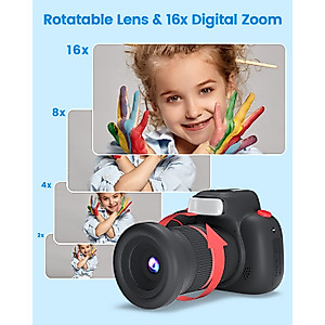 MOREXIMI Upgarded Kids Camera, 4K Digital Camera for Kids with Shutter AF, Rotable Zoom Lens, Video Camera Toy for 8-12 Years Old Boys Girls, Best Christmas Birthday Gifts, with 64G SD Card
