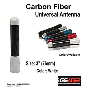 ICBEAMER 3" 76 mm Carbon Fiber Polished Finish & White Aluminum Short Automotive Antenna with Internal Copper Coil Universal Fit AM/FM Radio Antenna Replacement Compatible for Car, Truck and Van