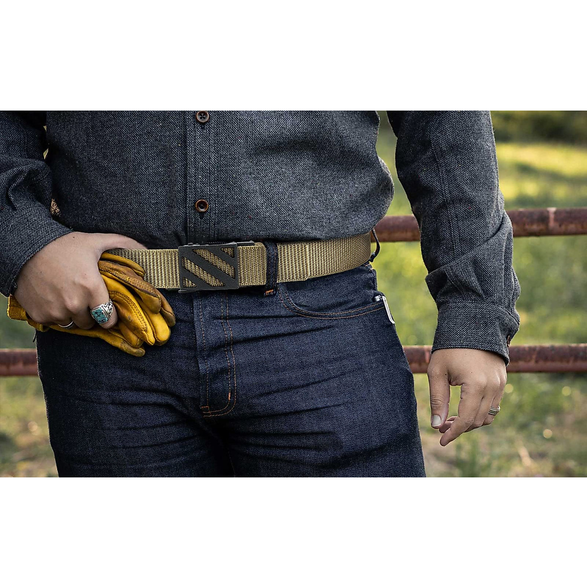 YOETEY Ratchet Tactical Gun Belt for Men - 1.5" Stiff Nylon Web Work Belts Heavy Duty for Concealed Carry Holster