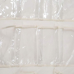 Jkhome Over The Door Hanging Shoe Organizer Rack Holder Home Non-woven Transparent Storage Bag 24 Pockets With 3 Hooks (White)