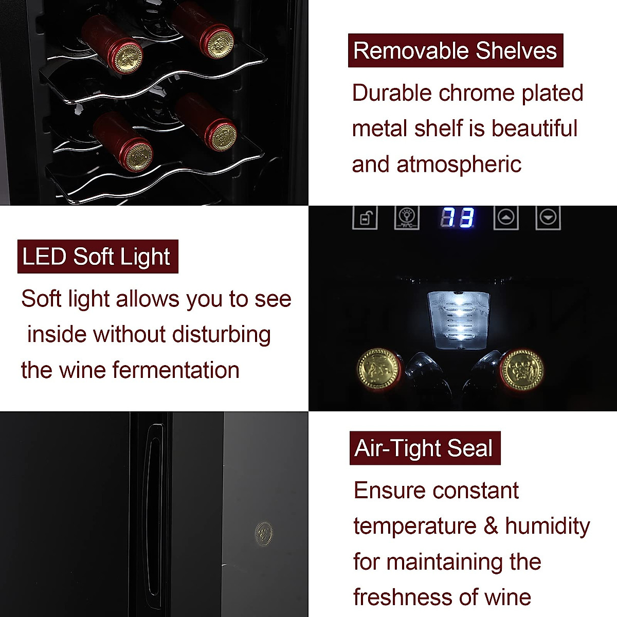 12 Bottle Wine Cooler Refrigerator Inverter Compressor Wine Fridge Cabinet for Countertop or Table Home Freestanding with Lock,Quiet Operation Adjust Temperature 41°F-64°F Small Cooling Wine Cellar for Alcohol Drinks With Digital Touch Display