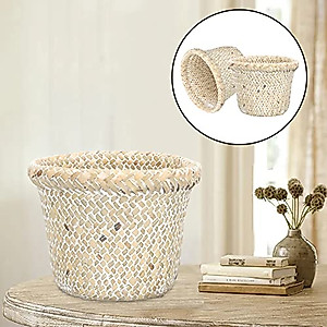 Zerodeko 2pcs Woven Waste Basket Seagrass Wicker Storage Organizer Basket Small Trash Can Desktop Trash Can Garbage Can Laundry Hamper Basket