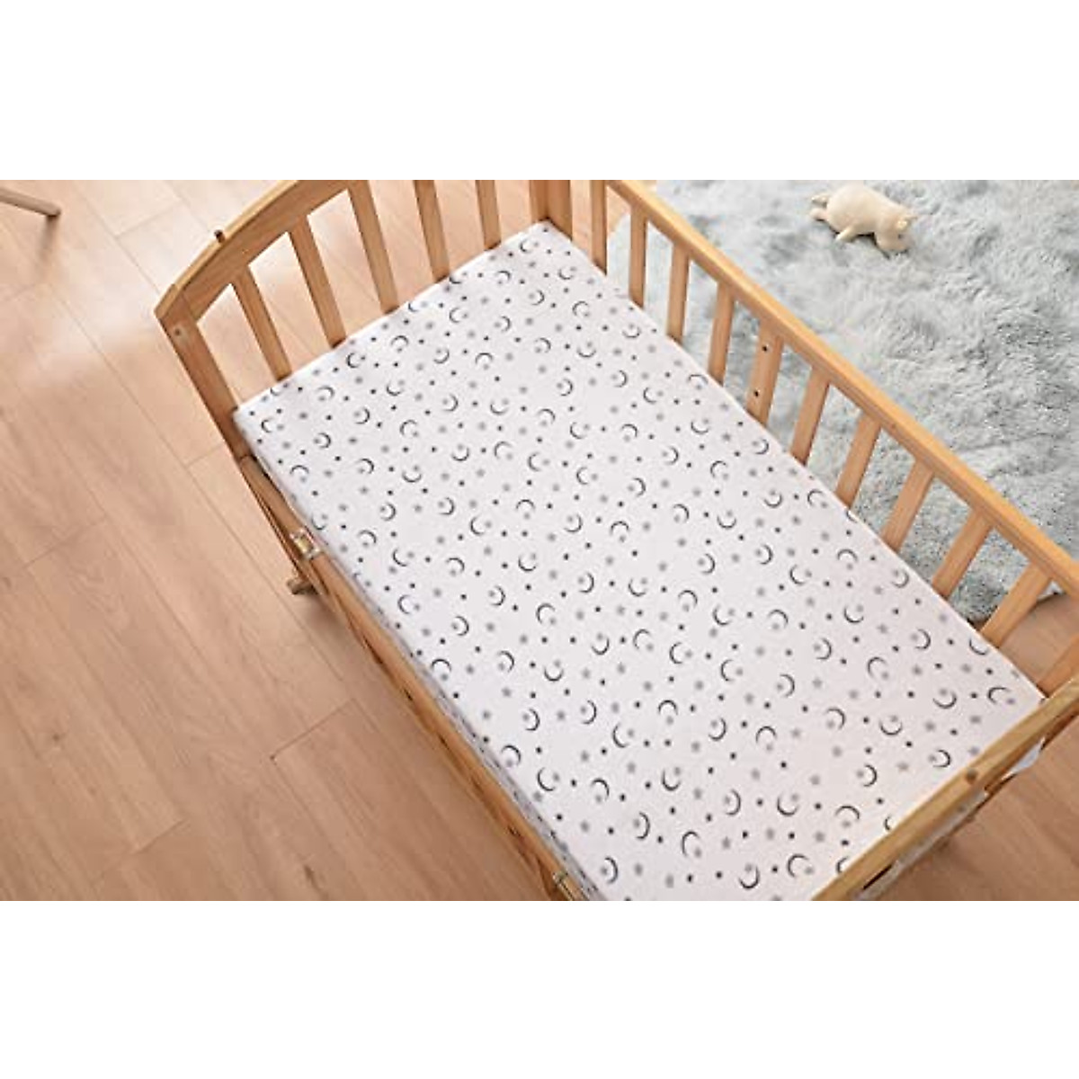Cozy Fleece Microplush Fitted Crib Sheets, Grey/White with Moon & Stars, Grey/White with Moon & Stars