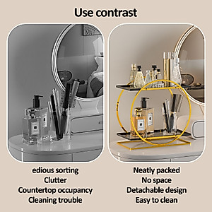 2 Tier Perfume Organizer for Dresser, Black Gold Perfume Organizer Makeup Perfume Stand Organizer for Vanity, Cosmetics Ideal Gift for Perfume Lovers - Gold