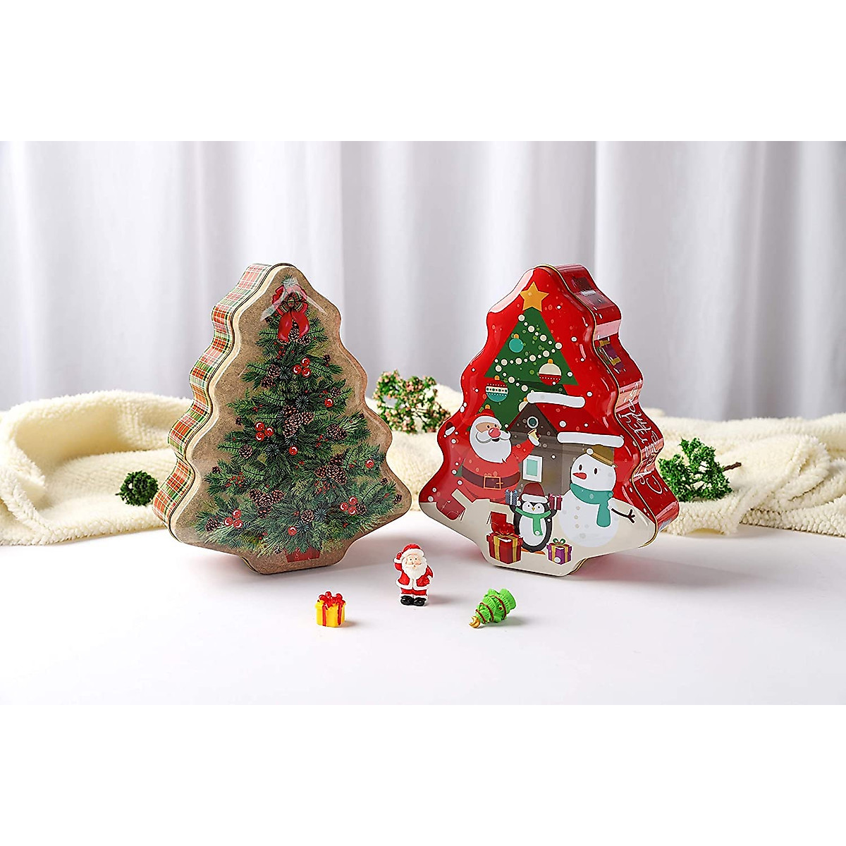 YWKXM Christmas Tree-Shape Tin Box Set of 2 Cookie Candy Storage Containers For Holiday Decorative