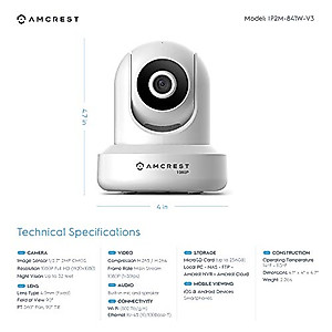 Amcrest 1080P WiFi Security Camera 2MP Indoor Pan/Tilt Wireless IP Camera, IP2M-841W (White)