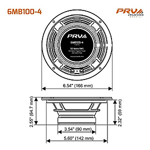 PRV AUDIO 6MB100-4 Pair of 6.5 Inch Midbass Speaker for Pro Car Audio, 4 Ohm, 50 Watts RMS Power, 200 Watts Max Power Mid Bass Factory Replacement Loudspeaker (Pair)
