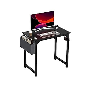 DUMOS Computer 31 Inch Office Black Modern Storage, Wood Writing, Corner Small Space, Executive Work, Home Desk for Bedroom